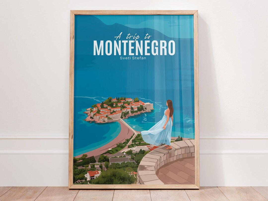Montenegro Poster – Sveti Stefan, Vintage Coastal Illustration, Island ...