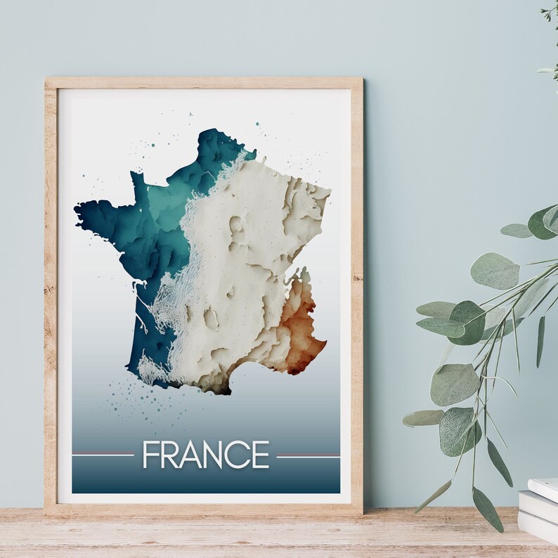 Artistic Map of France, Vintage French Poster, Printable Wall Art ...