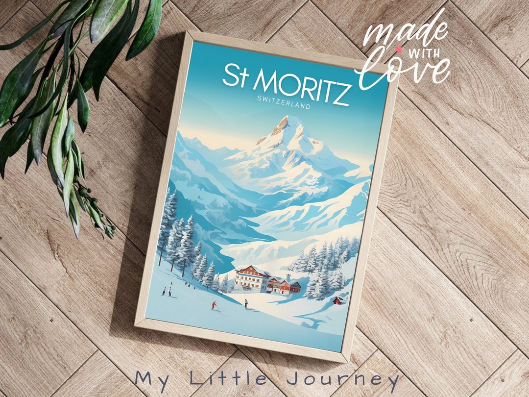St. Moritz Poster – Switzerland Ski Resort, Vintage Winter Travel Print ...