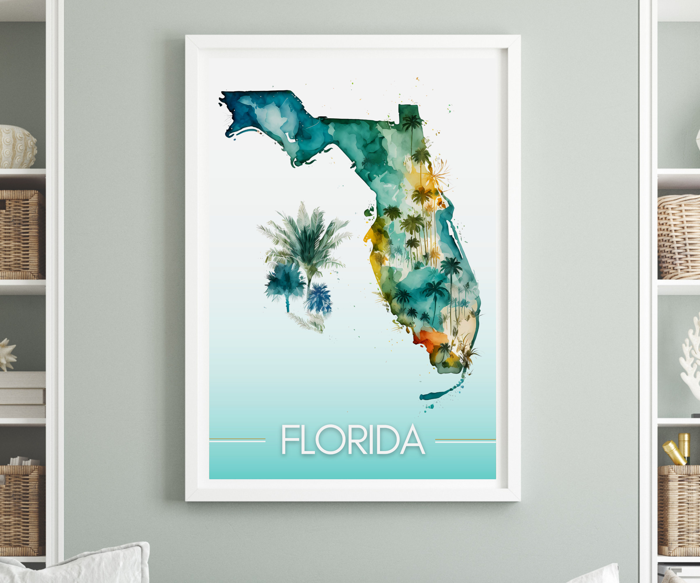 FLORIDA Art Map - Florida Map Poster - Florida Wall Map - Florida ...
