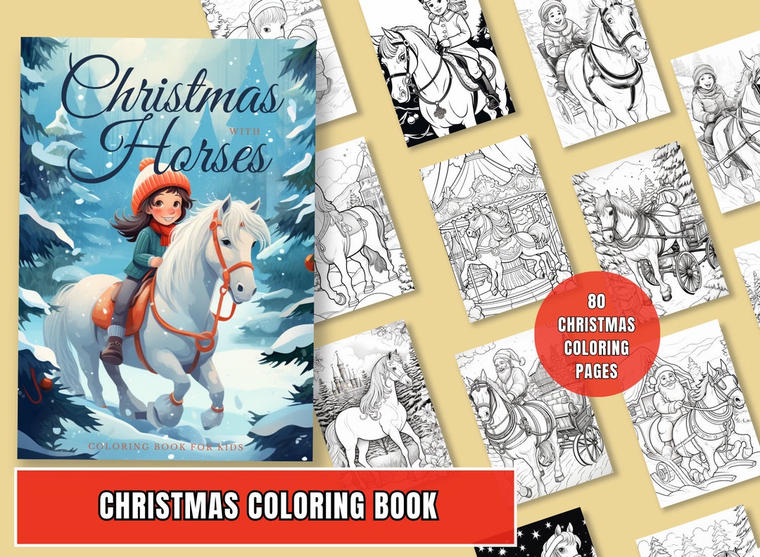 80 Big Bundle Christmas Coloring Pages for Kids, Christmas With Horses ...