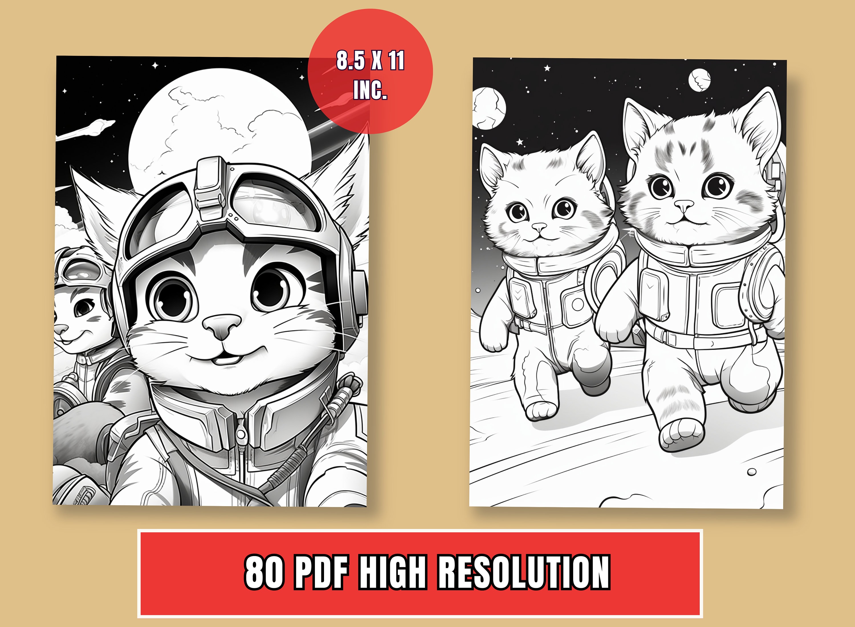 80 Kids' Cosmic Astronauts Cats Big Bundle Coloring Book, Entertainment ...
