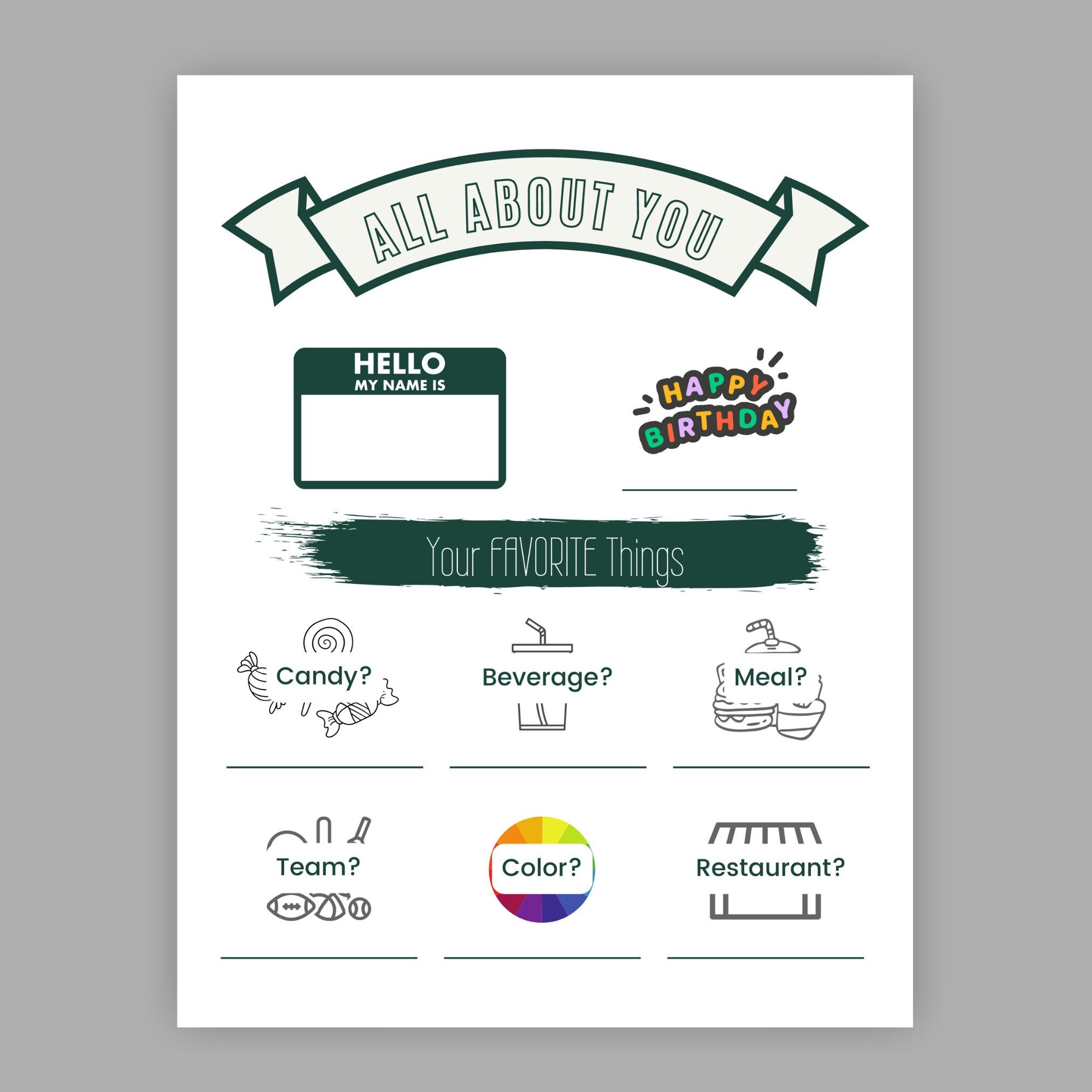 All About You Printable Perfect for Teachers, Students, Employees ...