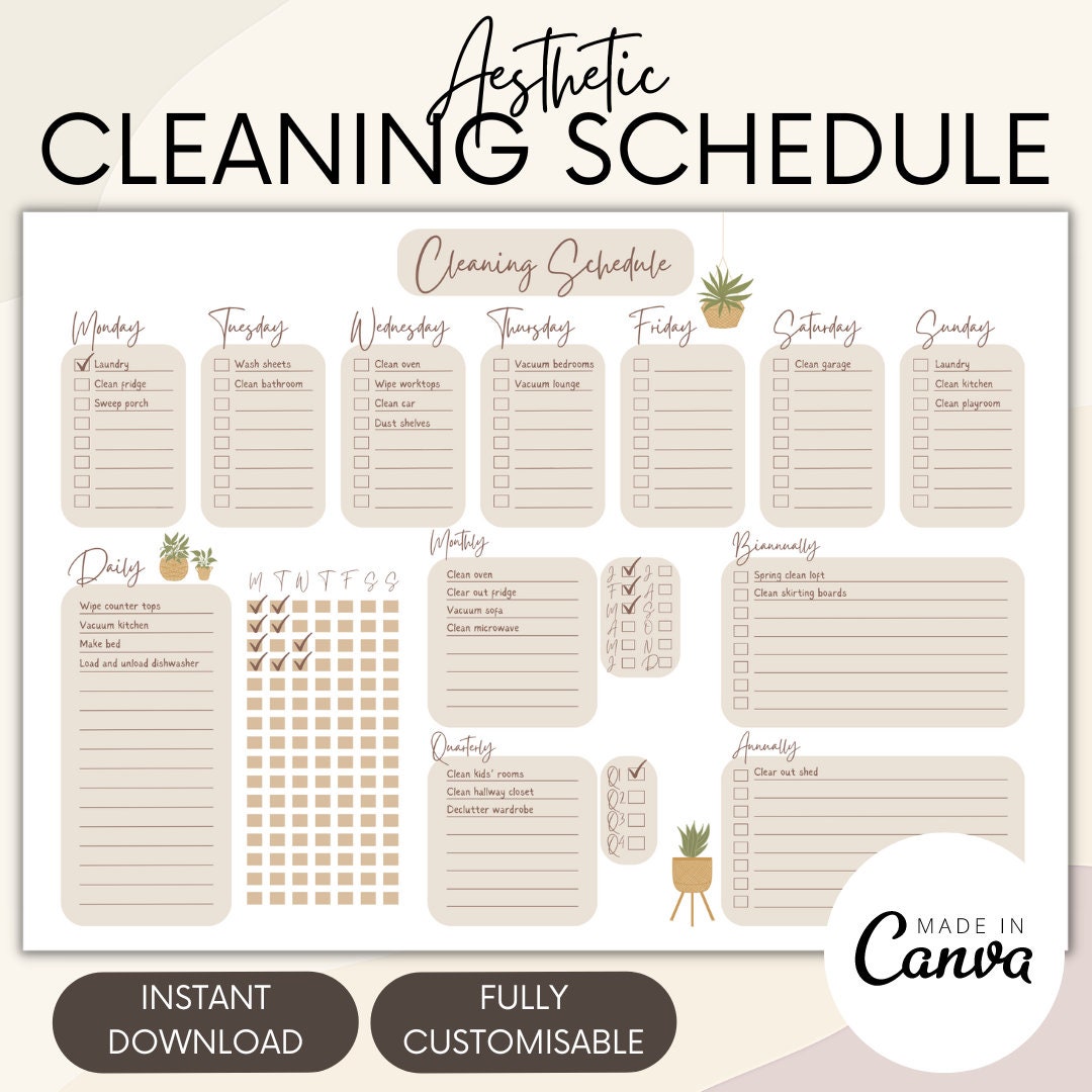 EDITABLE Cleaning Schedule Printable Cleaning Rota Digital - Etsy Australia