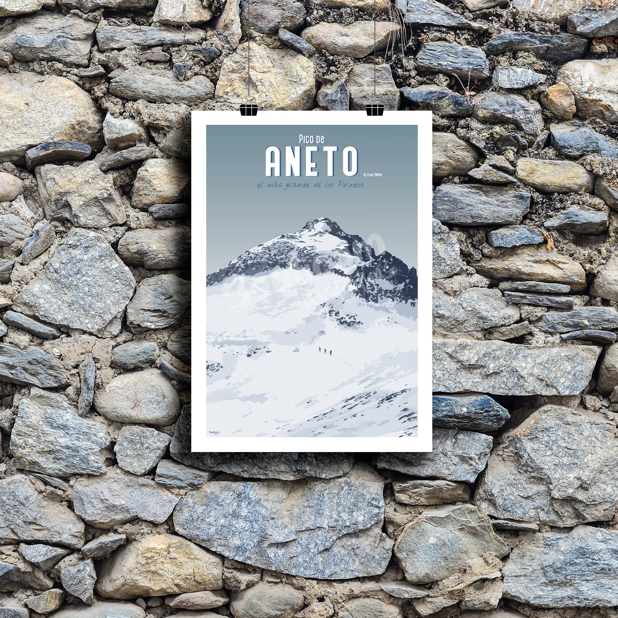 Pyrenees Poster Pic Aneto / Pyrenees Illustration / Mountain Deco Print ...