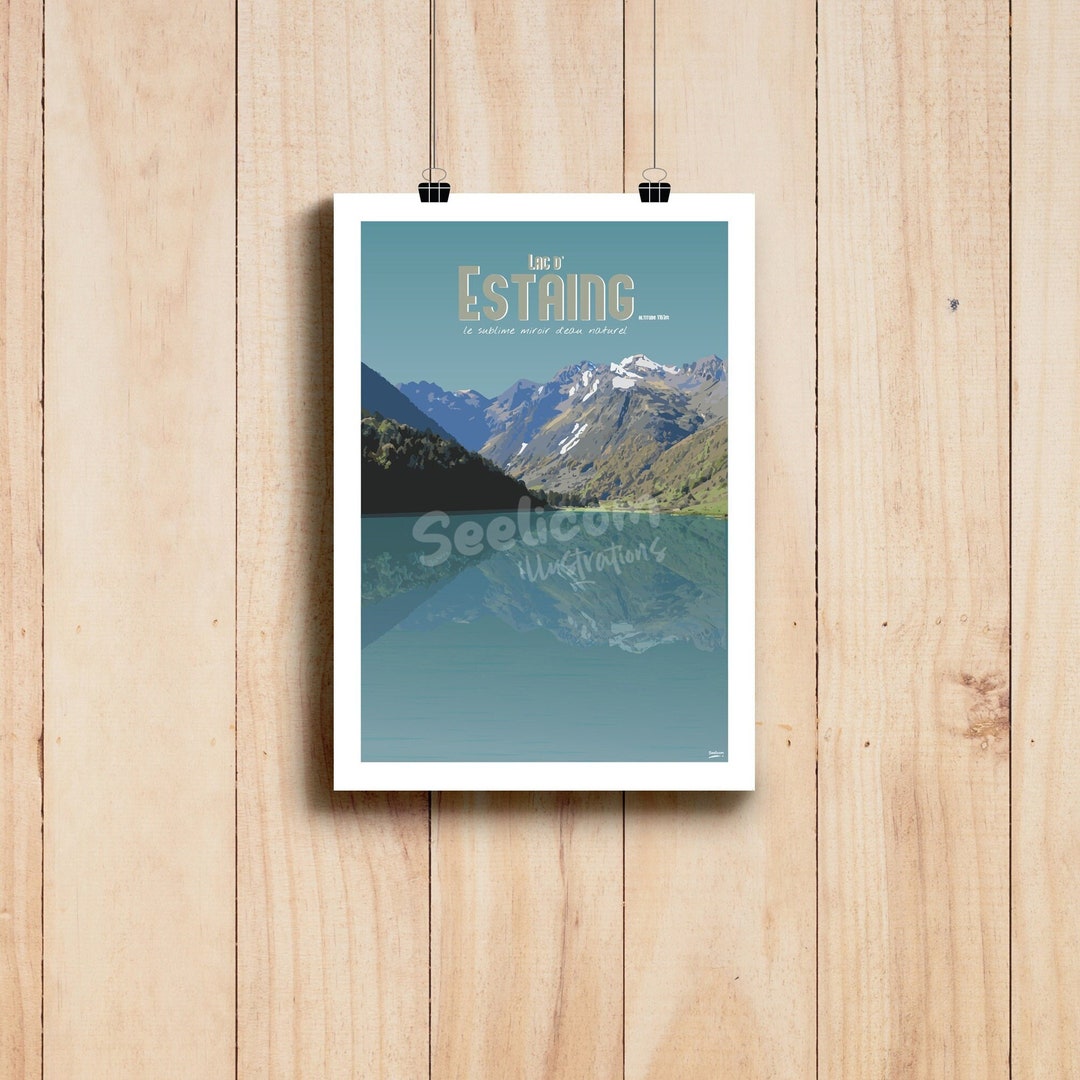 Pyrenees Poster - Lake Estaing / Pyrenees Illustration / Mountain ...