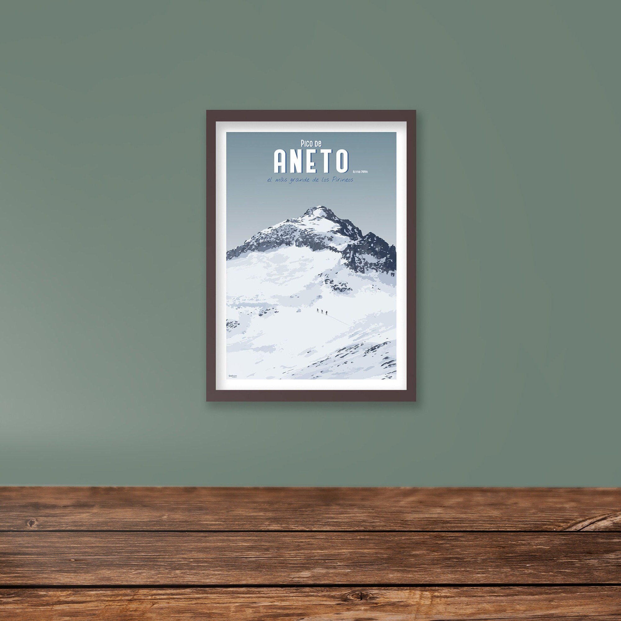 Pyrenees Poster Pic Aneto / Pyrenees Illustration / Mountain Deco Print ...