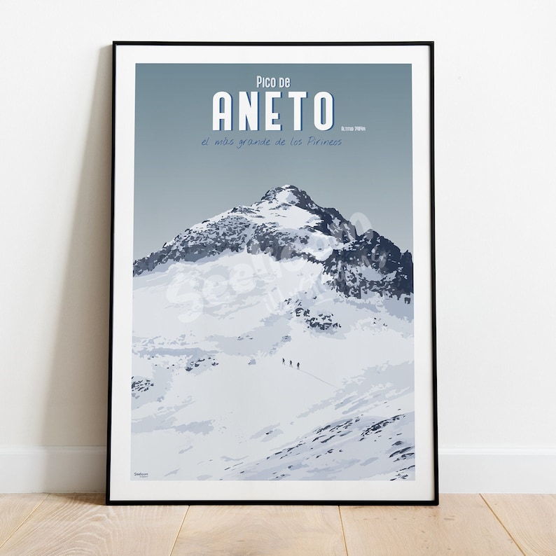Pyrenees Poster Pic Aneto / Pyrenees Illustration / Mountain Deco Print ...