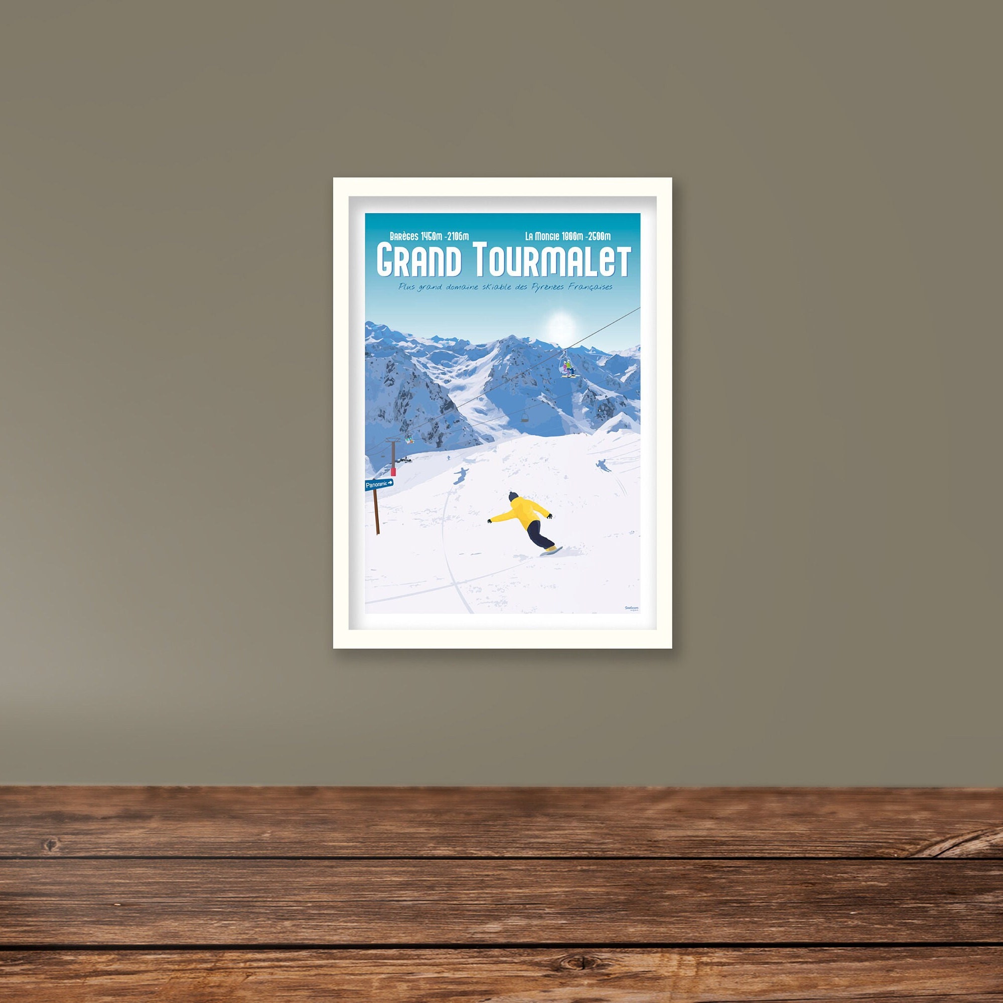 Pyrenees Poster La Mongie / Pyrenees Illustration / Mountain Deco Print ...