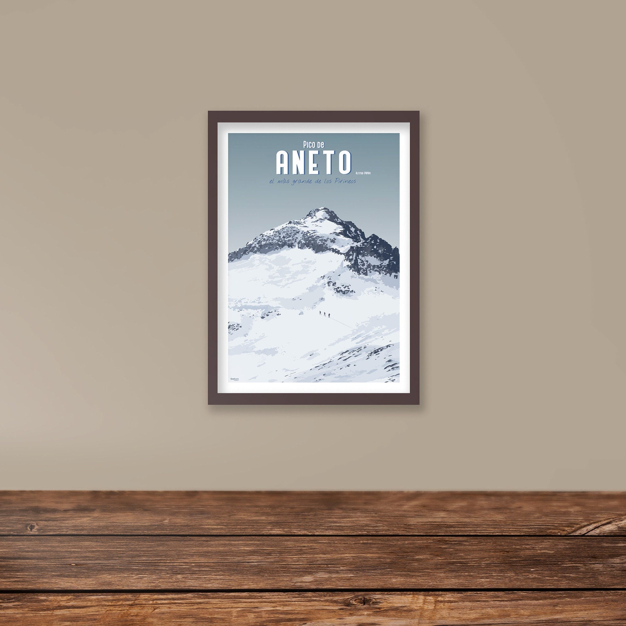 Pyrenees Poster Pic Aneto / Pyrenees Illustration / Mountain Deco Print ...