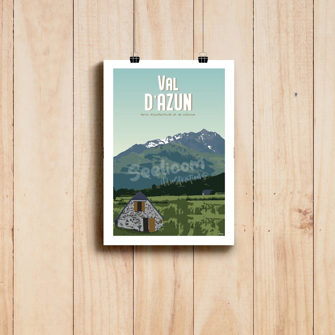Pyrenees Poster Val D'azun / Pyrenees Illustration / Mountain Deco ...