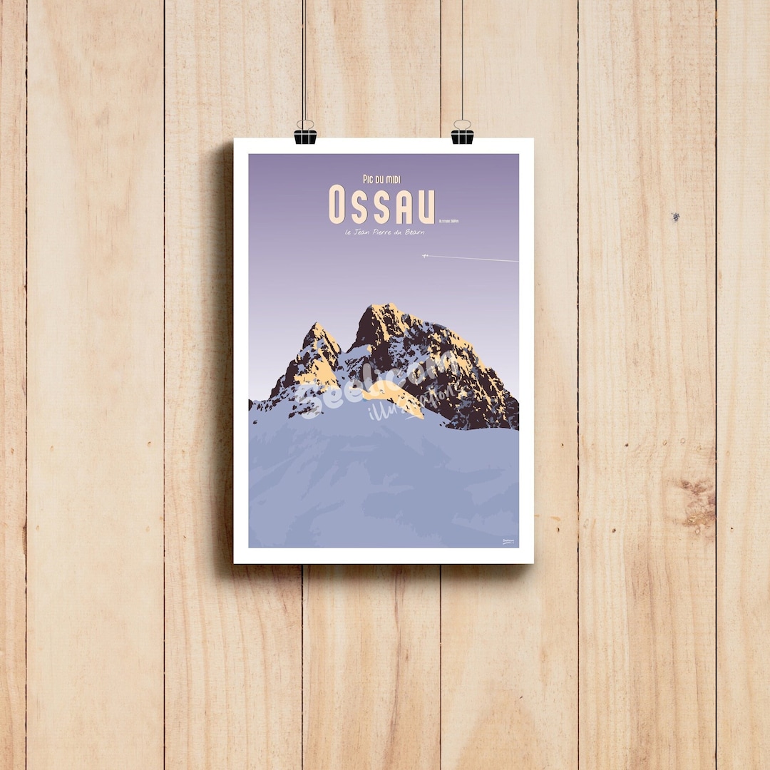 Pyrenees Poster - Pic Du Midi Ossau / Pyrenees Illustration / Mountain ...