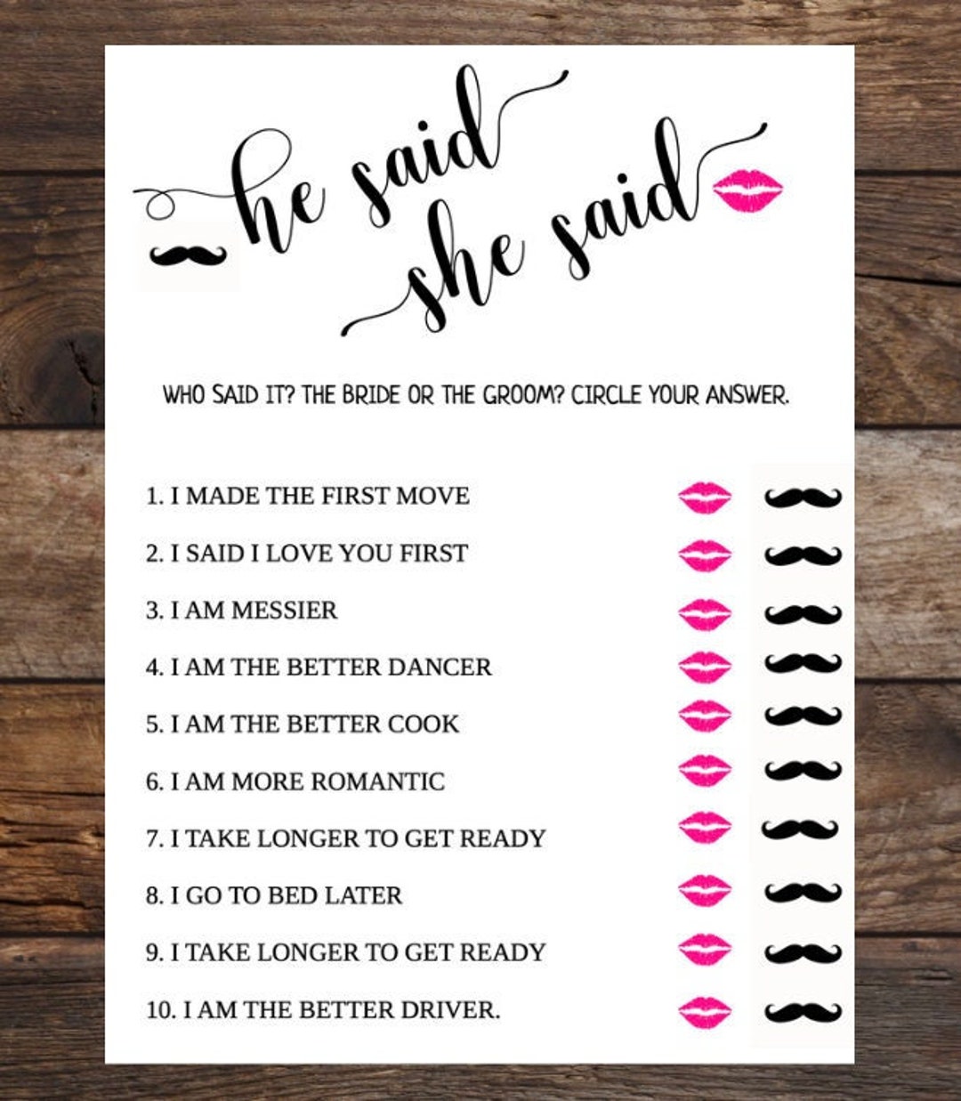 He Said She Said Bachelorette Party Game. Bridal Shower Game. Jack and ...