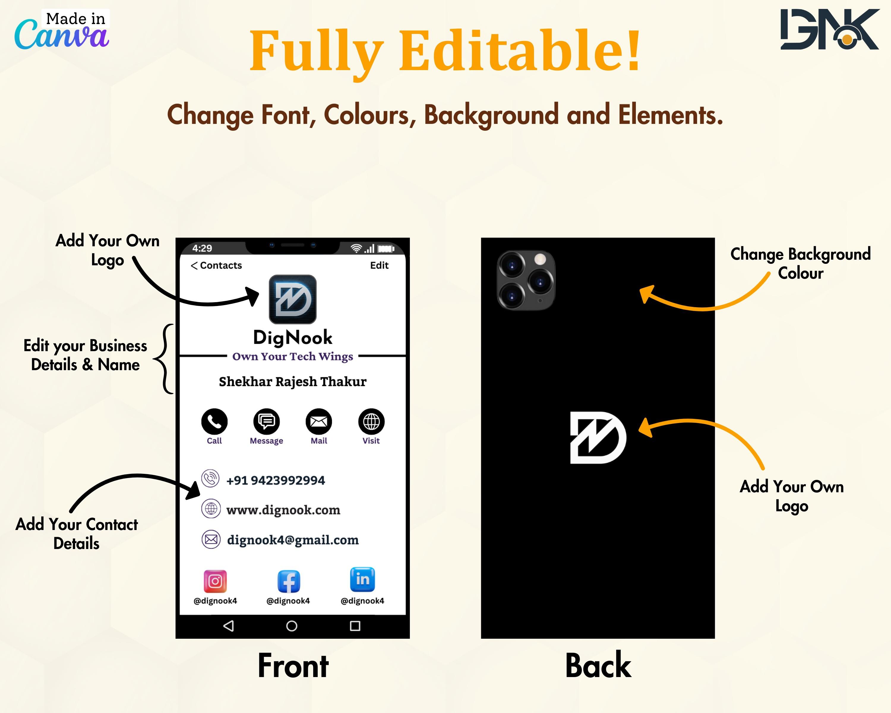 DIY Phone Contact Theme Business Card Template | Business Card Design ...