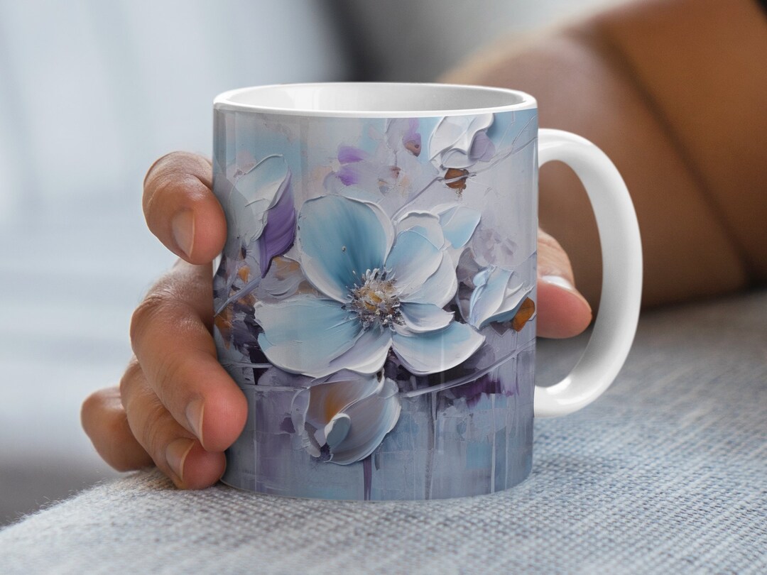 Floral Art Coffee Mug, Abstract Flower Print, Modern Kitchen Decor ...