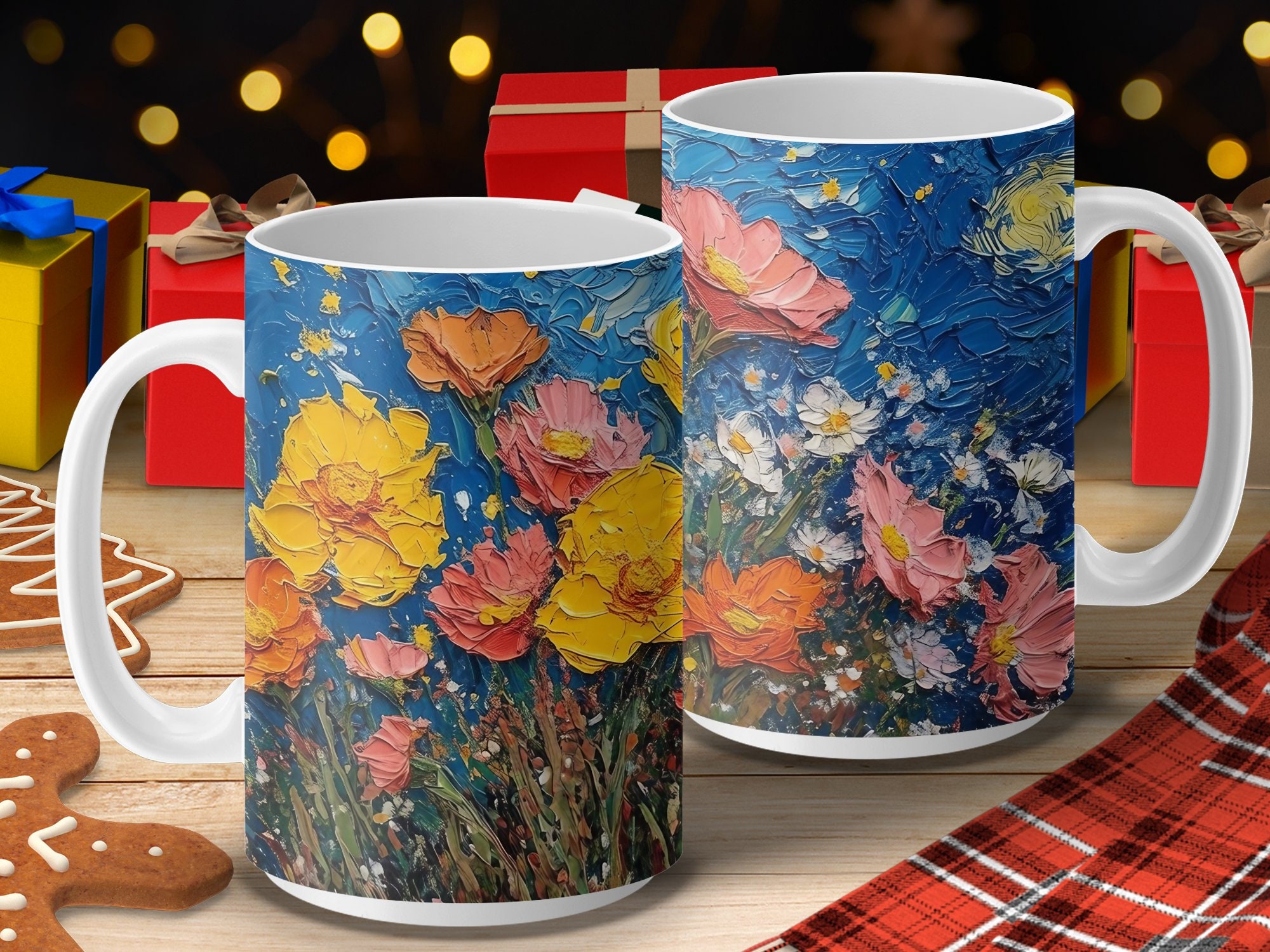 Colorful Floral Art Coffee Mug, Impressionist Flower Painting, Perfect ...