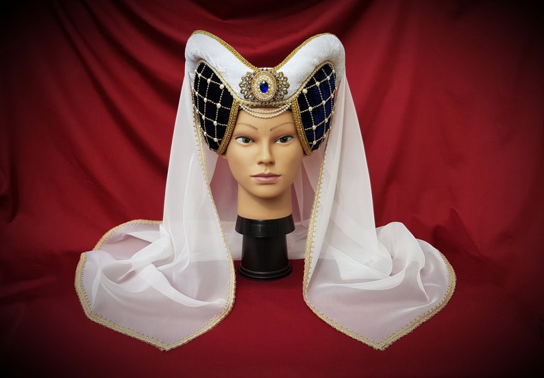 Medieval Renaissance Tudor Headpiece Renfair Headdress Escoffion Outfit ...