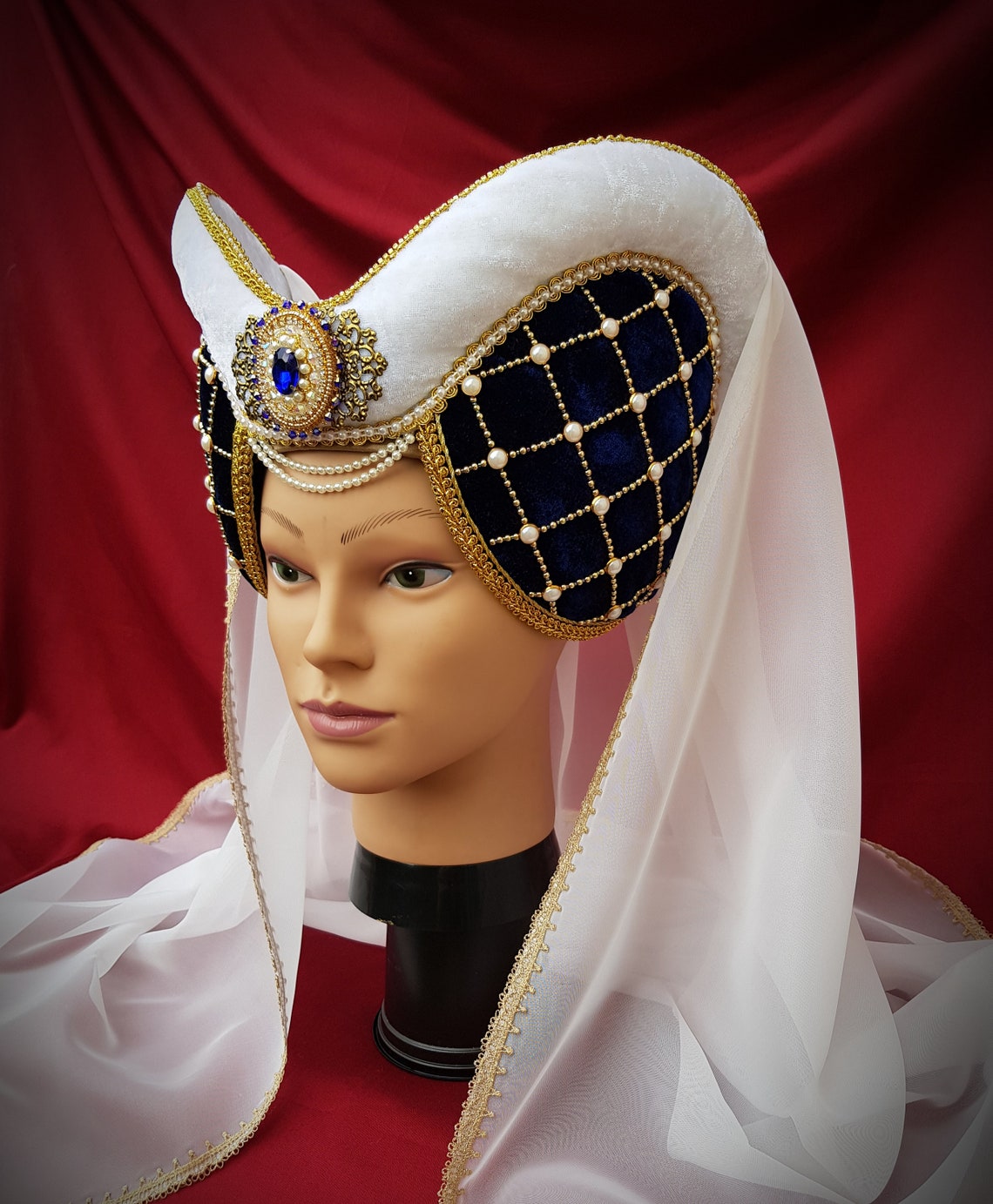 Medieval Renaissance Tudor Headpiece Renfair Headdress Escoffion Outfit ...