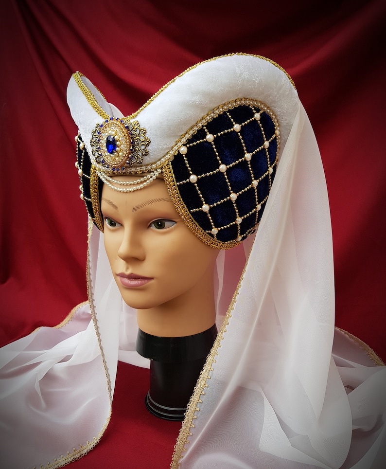 Medieval Renaissance Tudor Headpiece Renfair Headdress Escoffion Outfit ...