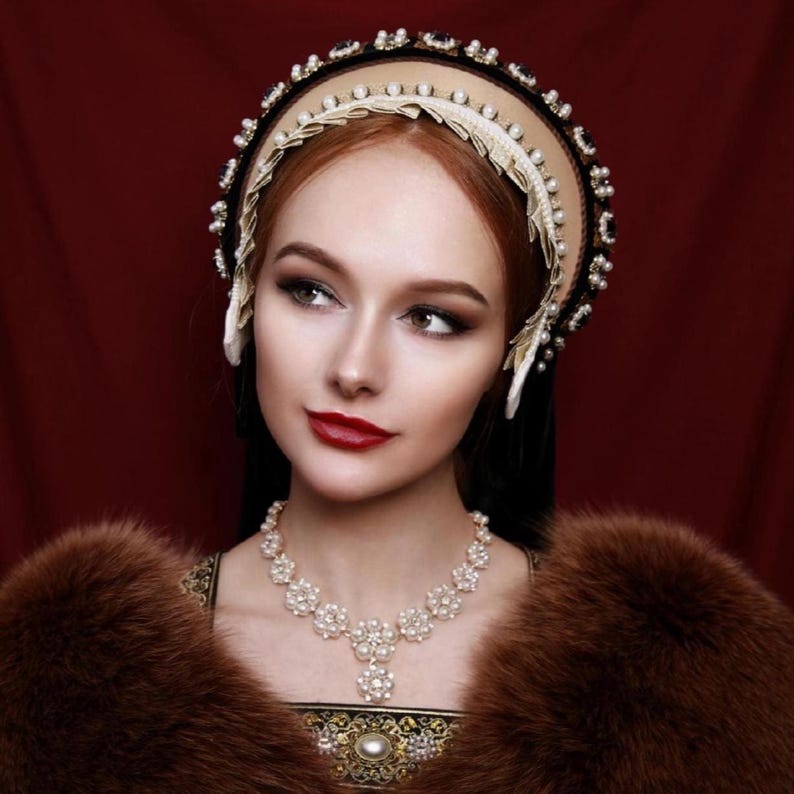 French Hood/ Anne Boleyn/ Medieval Renaissance Tudor Headpiece/ Renfair ...