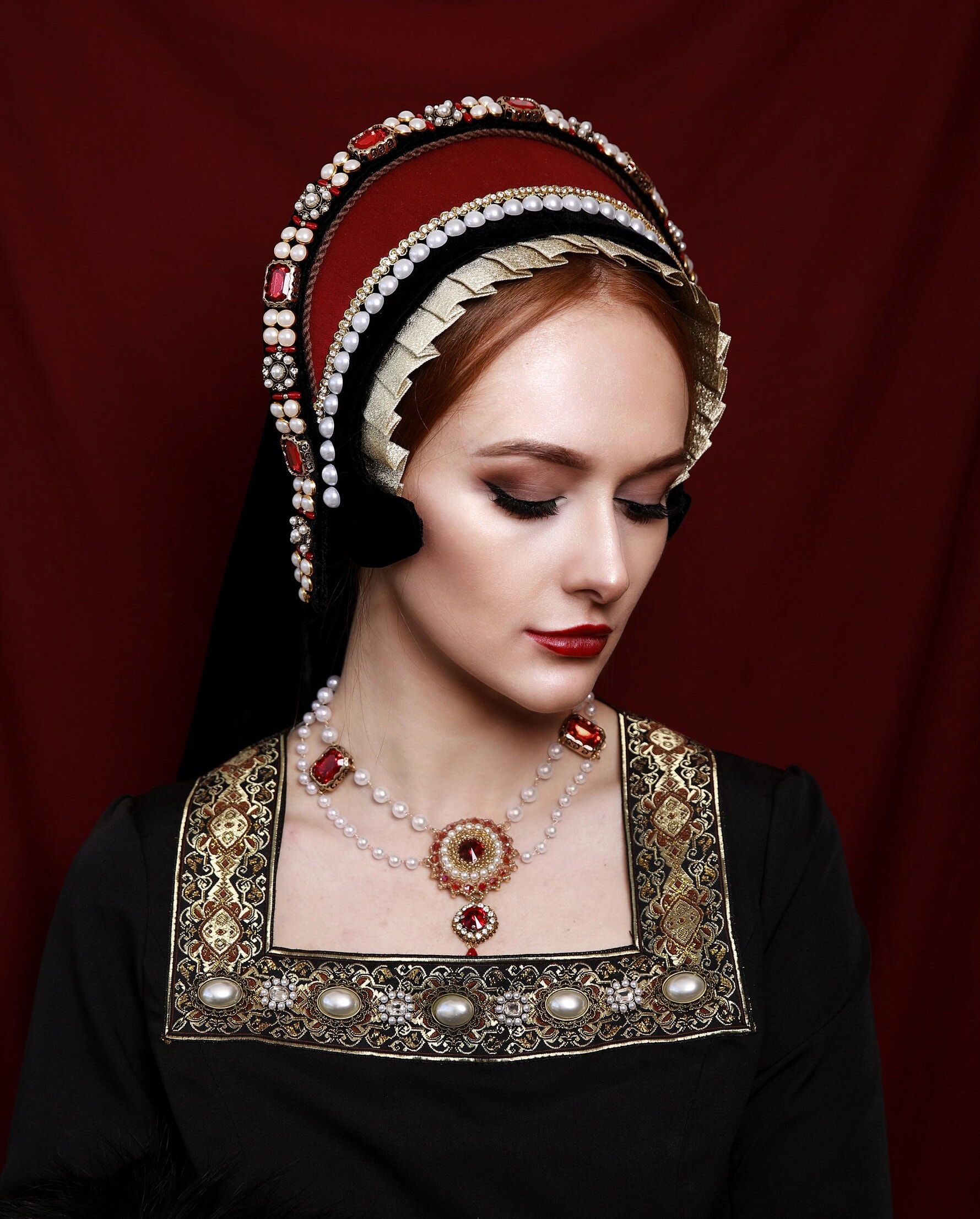 French Hood Anne Boleyn Medieval Renaissance Tudor Headpiece Headwear ...