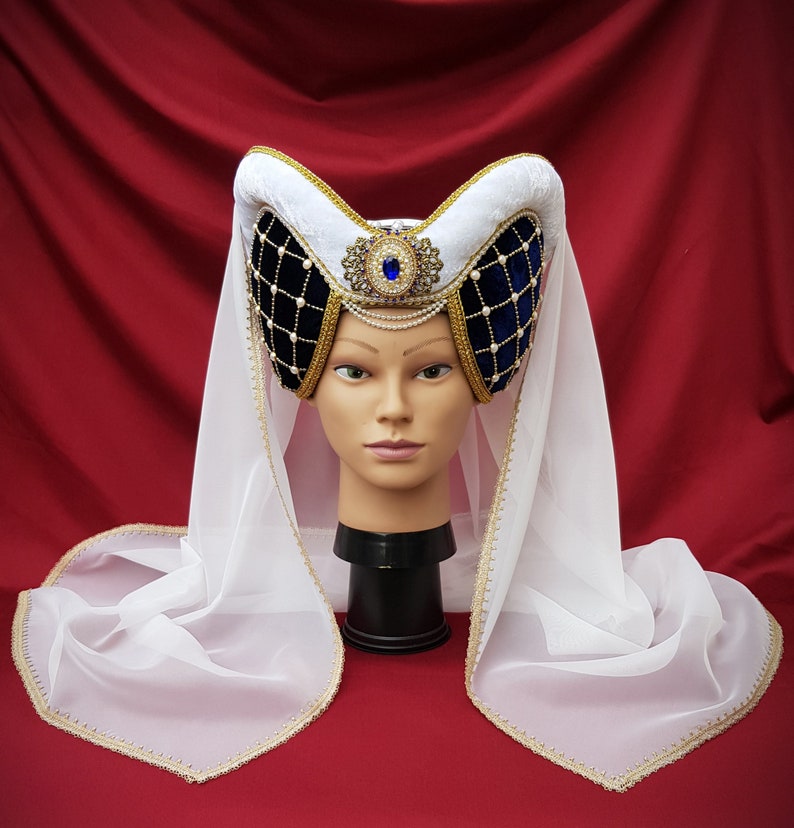 Medieval Renaissance Tudor Headpiece Renfair Headdress Escoffion Outfit ...