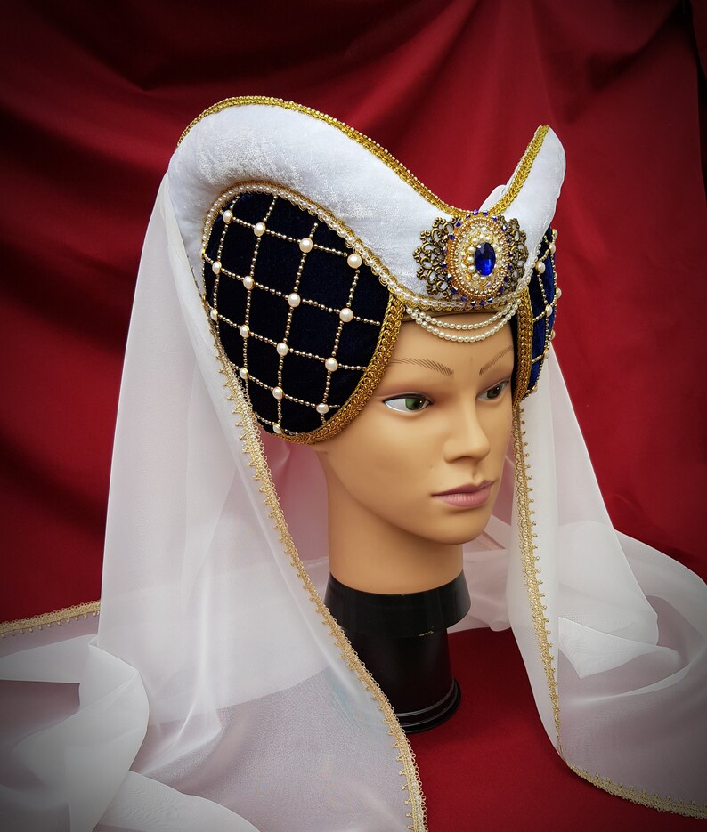 Medieval Renaissance Tudor Headpiece Renfair Headdress Escoffion Outfit ...