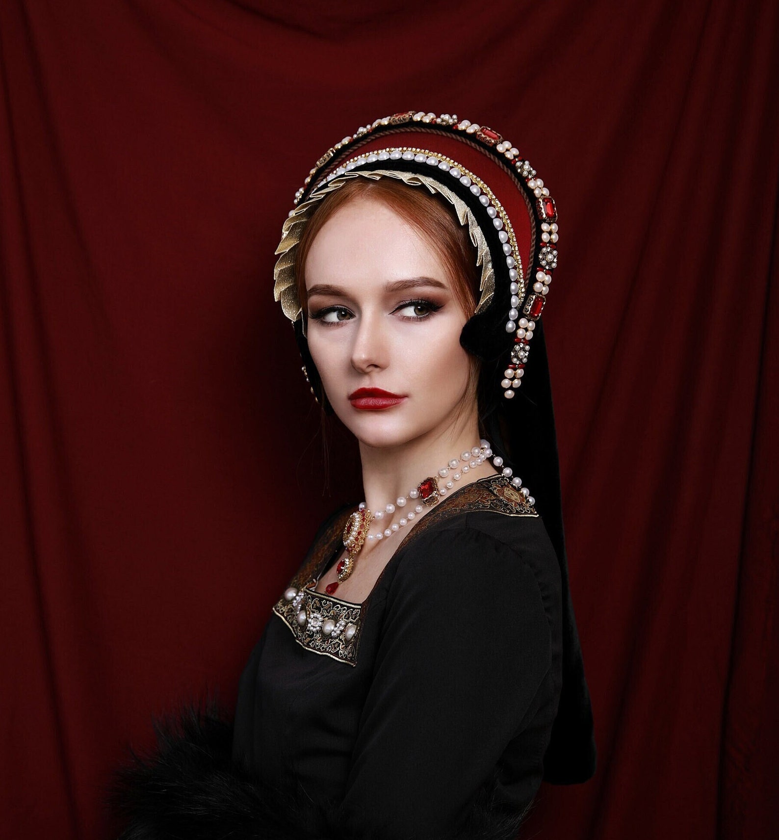 French Hood Anne Boleyn Medieval Renaissance Tudor Headpiece Headwear ...