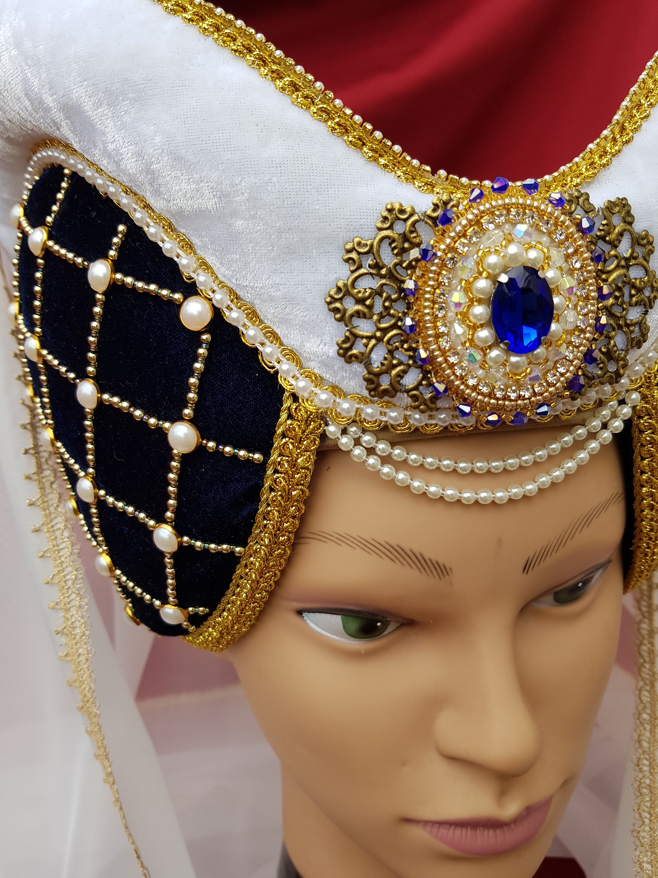 Medieval Renaissance Tudor Headpiece Renfair Headdress Escoffion Outfit ...