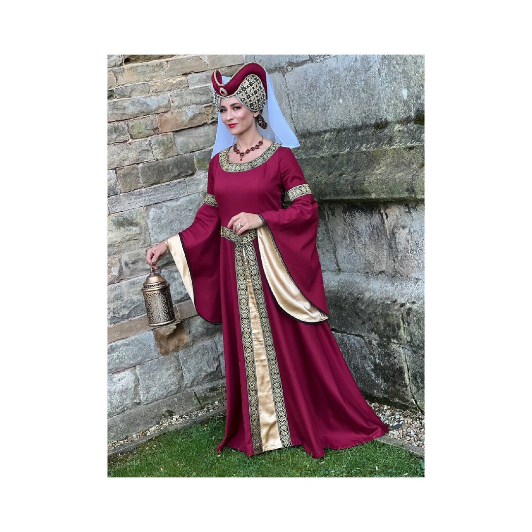 Fantasy Larp Medieval Dress/renaissance Princess/burgundy Red/tudor ...