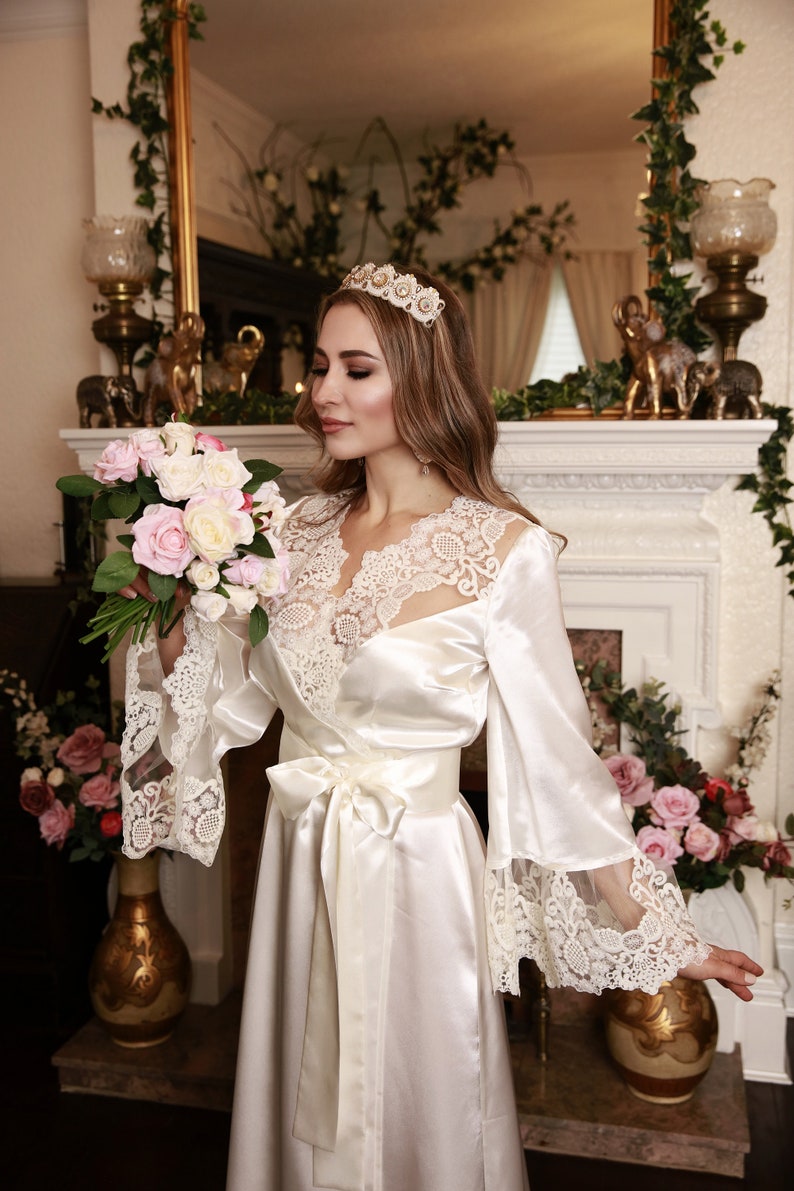 Boudoir Dress White Bride Getting Ready Long Lace Robe Maxi - Etsy