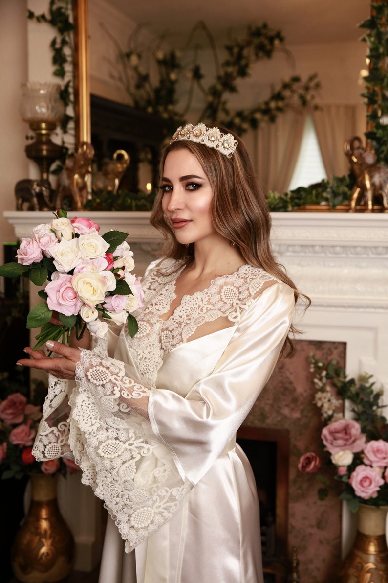 Boudoir Dress White Bride Getting Ready Long Lace Robe Maxi - Etsy