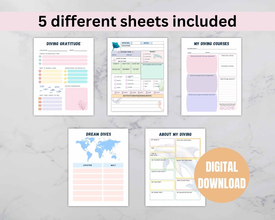 Scuba Planner Printable Planner for Scuba Divers Scuba Teachers Female ...