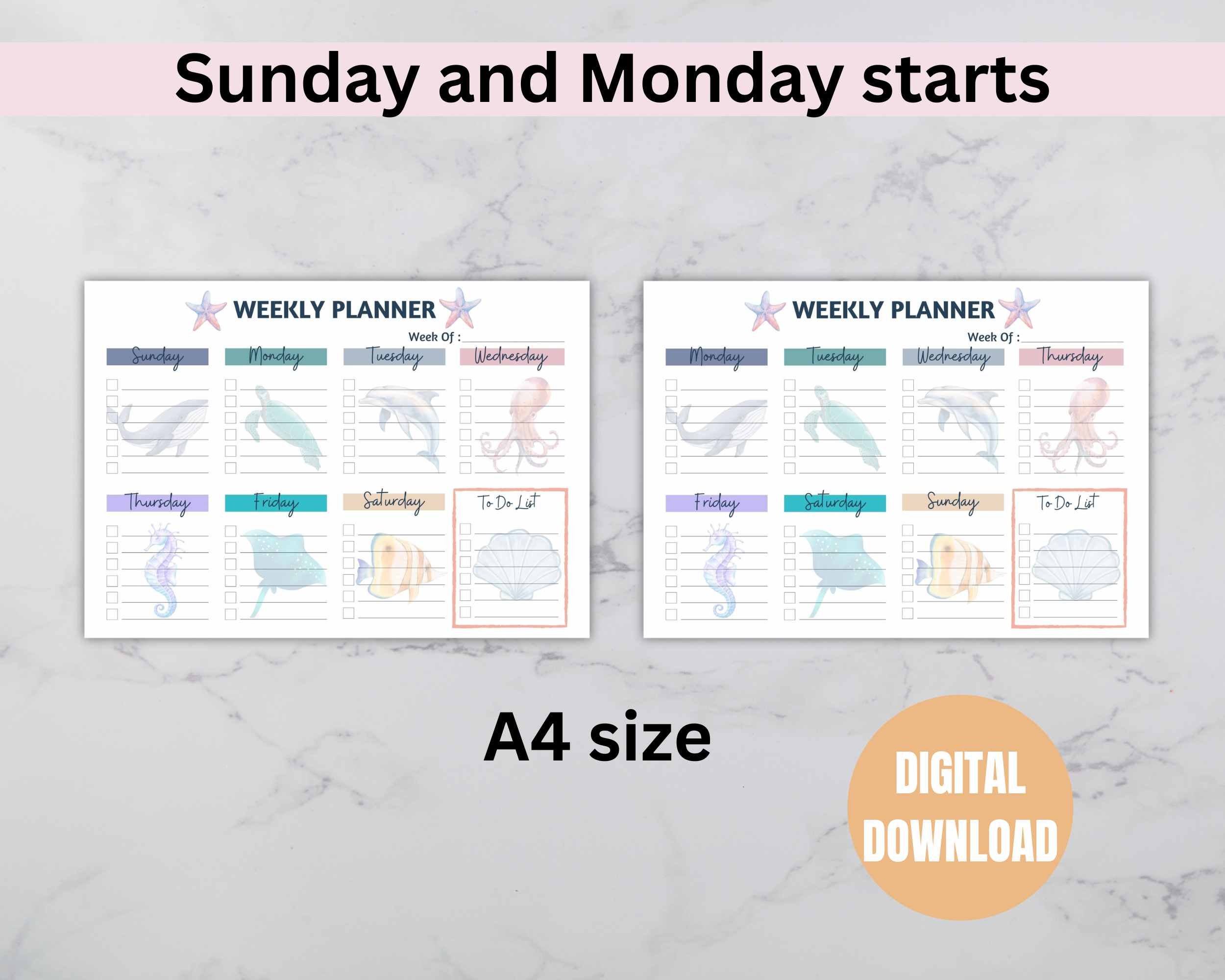 Weekly Planner Printable Underwater Sea Creatures Digital Week Planner ...