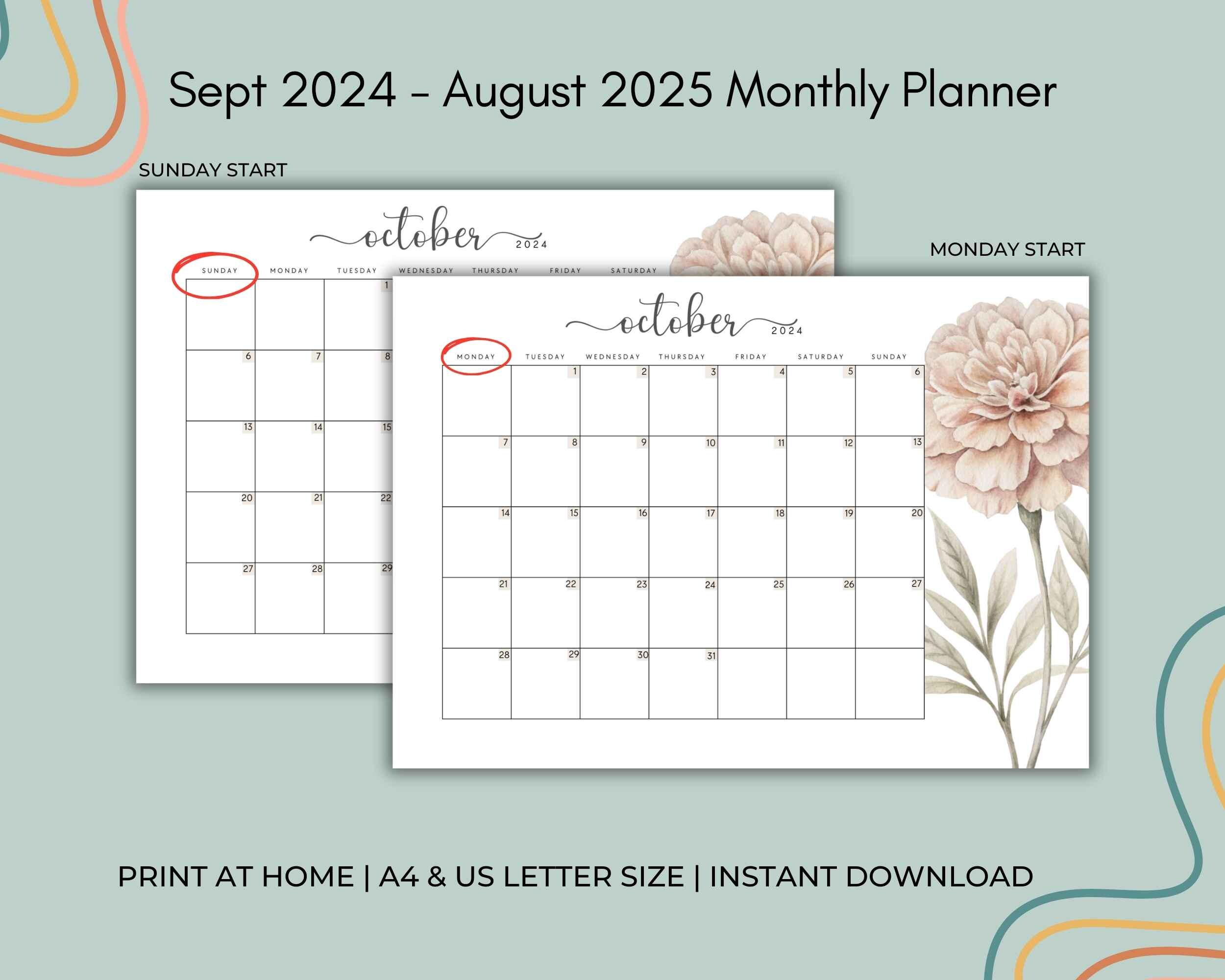 Mid Year Calendar Printable 2024-2025, Month at A Glance to Do List ...