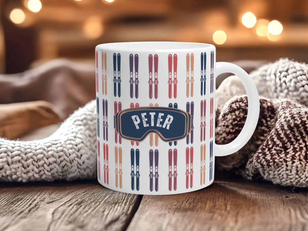 Custom Ski Mug - Colorful Skis Design With Personalized Name - Perfect ...