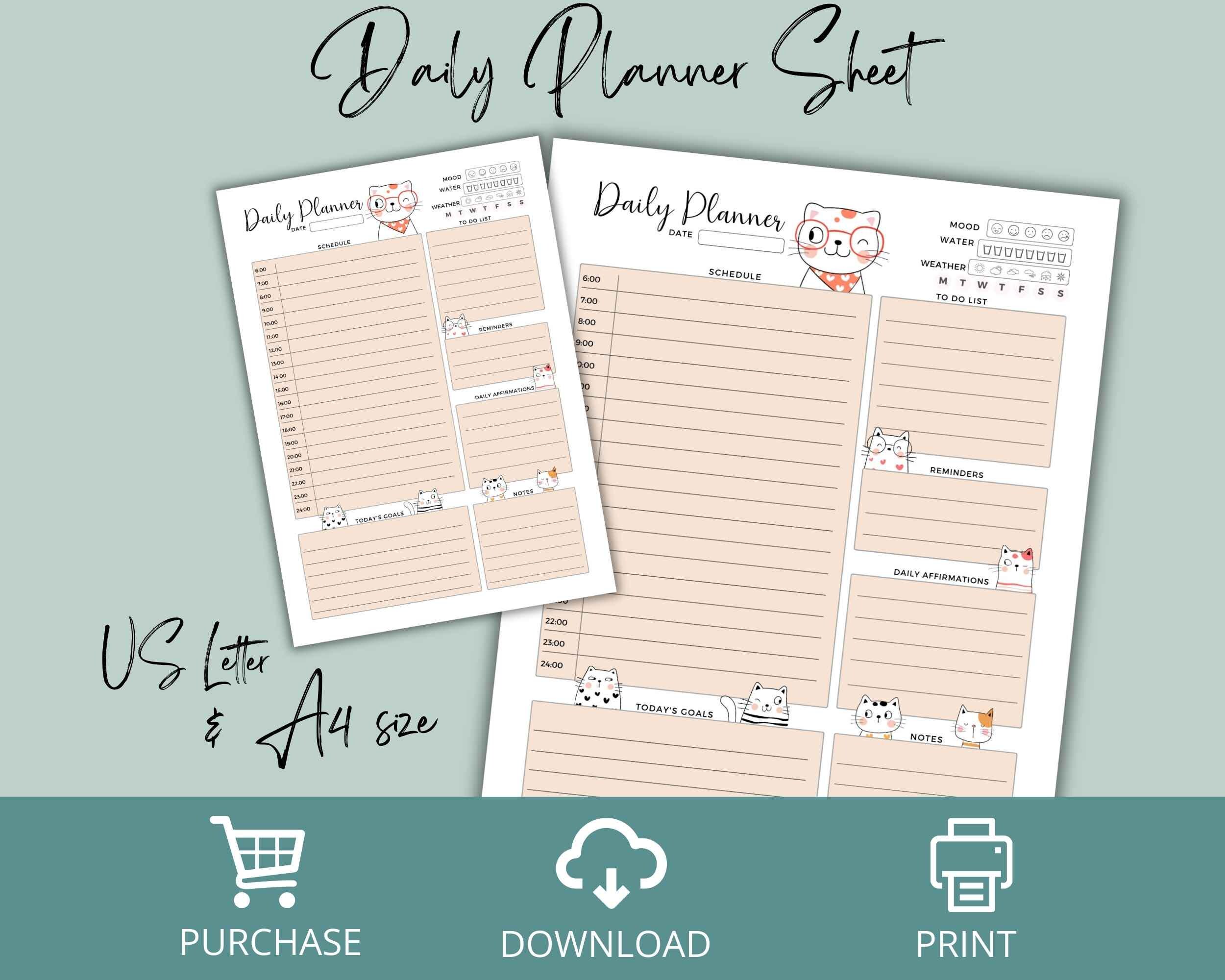 Printable Daily Planner, Work Day Diary, Blank Template, Planner Pdf ...