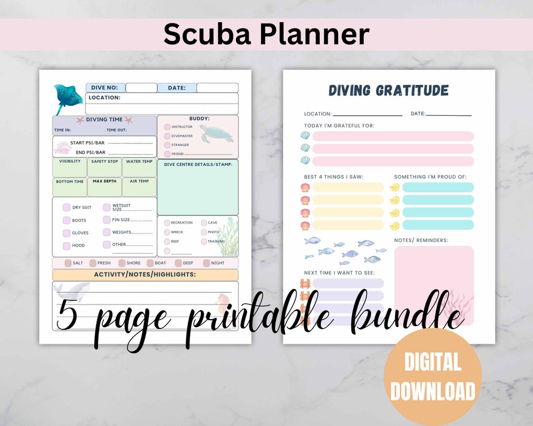 Scuba Planner Printable Planner for Scuba Divers Scuba Teachers Female ...