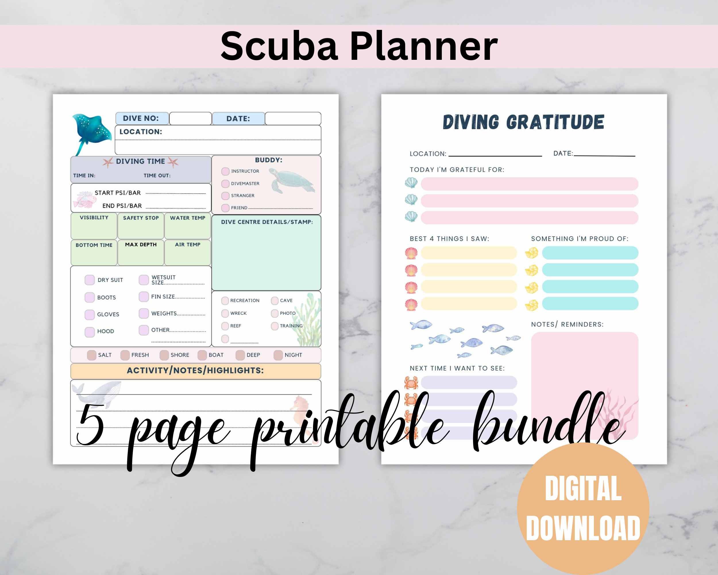 Scuba Planner Printable Planner for Scuba Divers Scuba Teachers Female ...