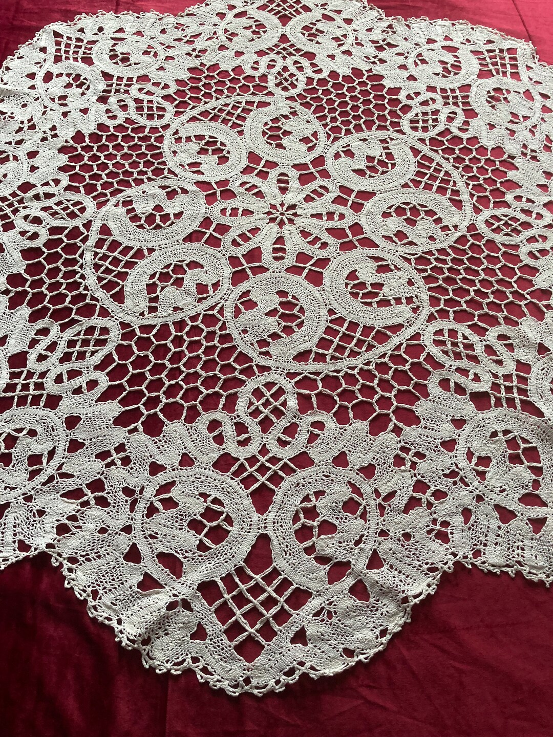 Antique Round Crochet Tablecloth 130cm. Cira 1910-1920 - Etsy