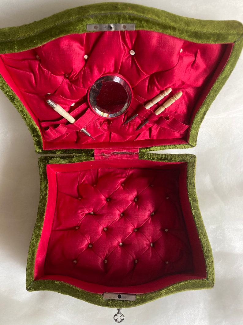 Antique French Velvet Box. Boudoir Box, Sewing Box, Jewelry Box. Around ...