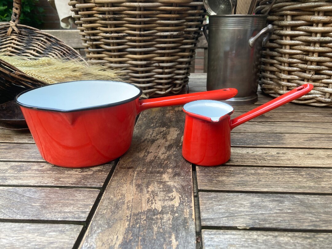 1960s French Enameled Red Saucepans/jugs - Etsy