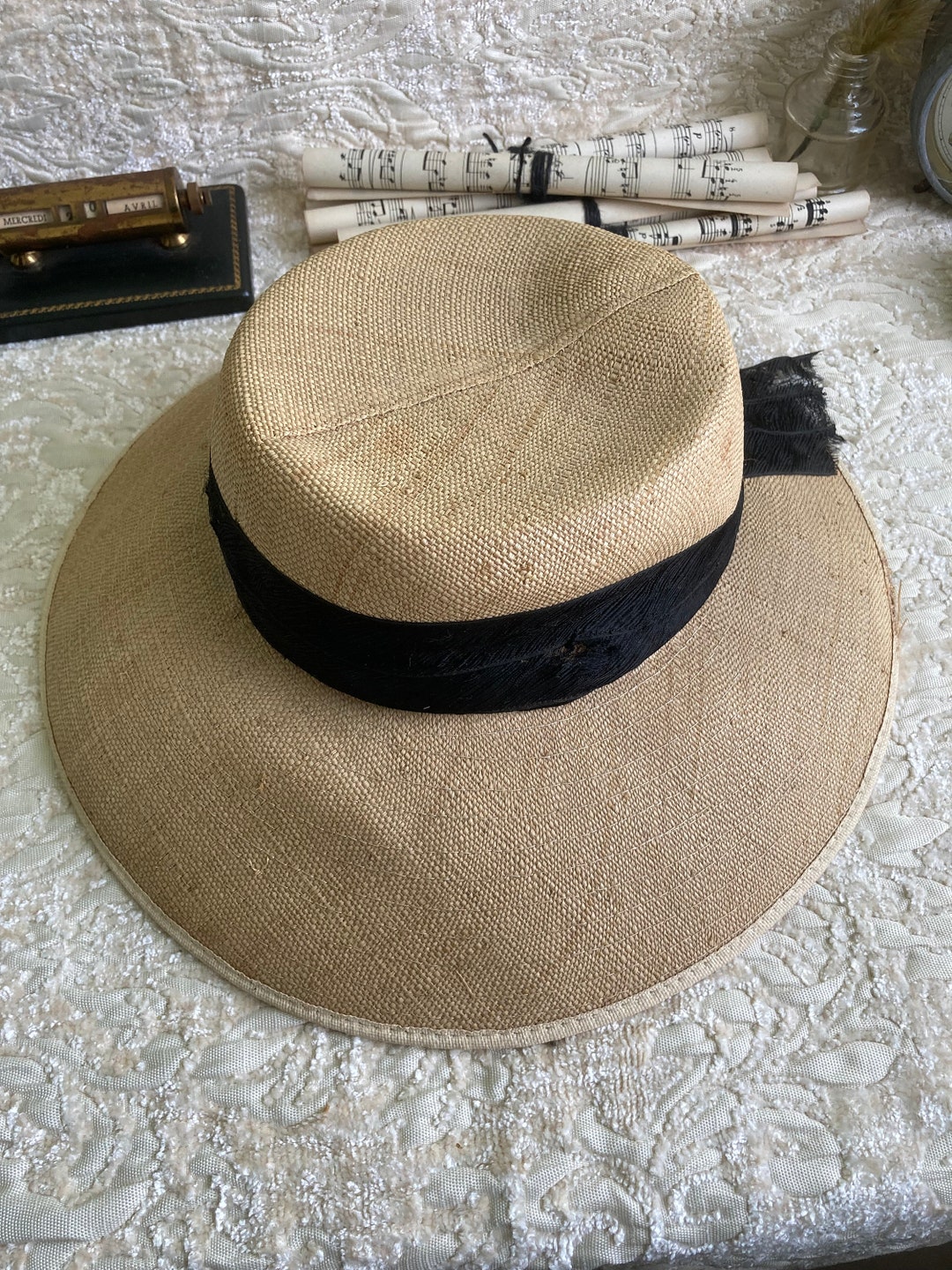 Old French Leghorn Straw Bonnet With Bow. - Etsy