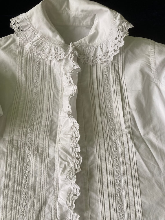 Antique French Chemise Blouse with Ruffles and Embroi… - Gem