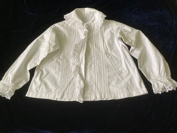 Antique French Chemise Blouse with Ruffles and Embroi… - Gem