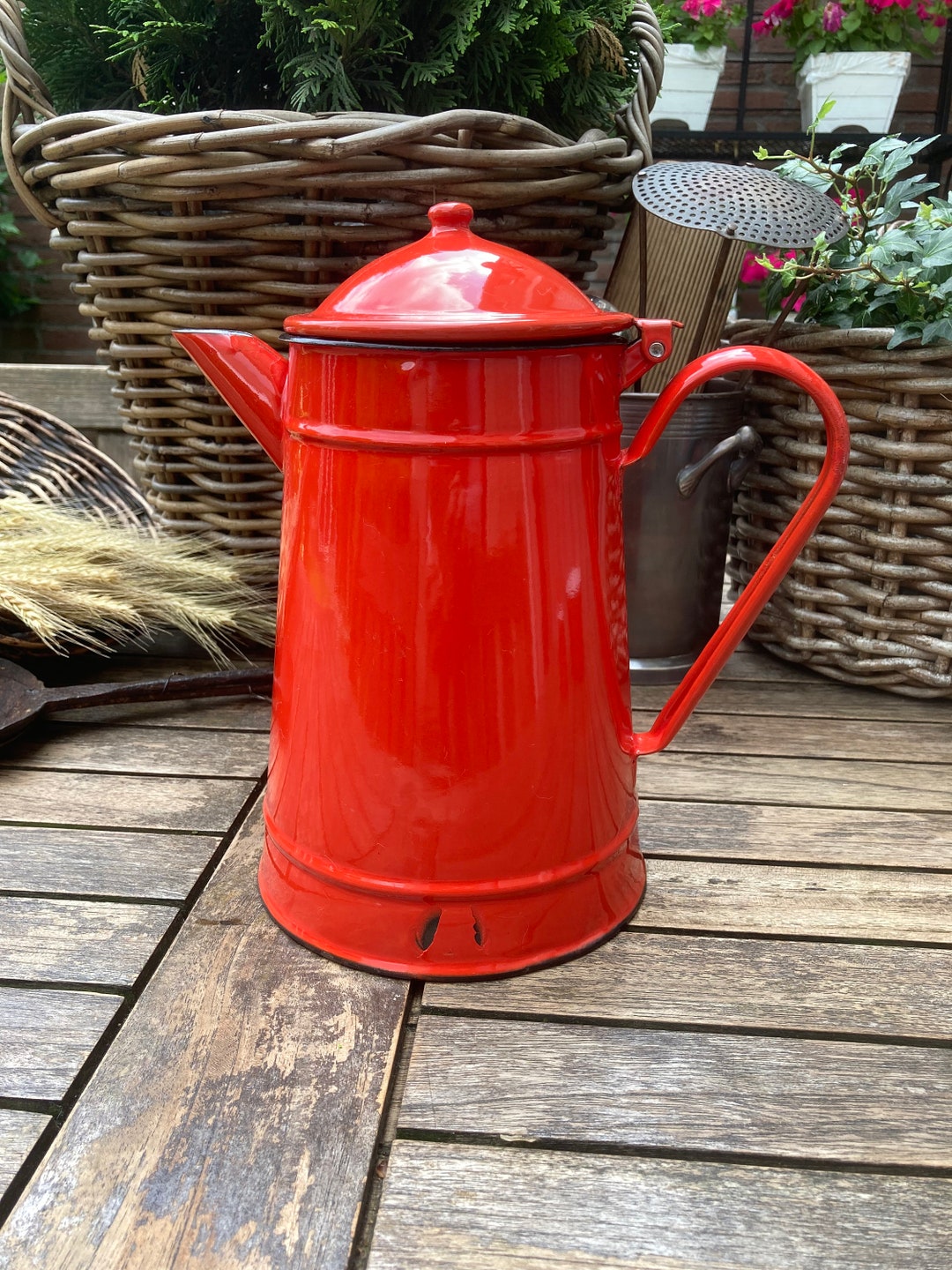 1960s French Enamel Red Coffee Pot /teapot. - Etsy