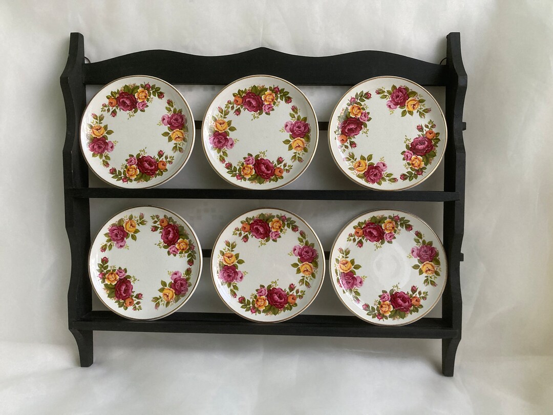 Vintage Wooden Plate Rack With Small English (foley James Kent) Plates ...