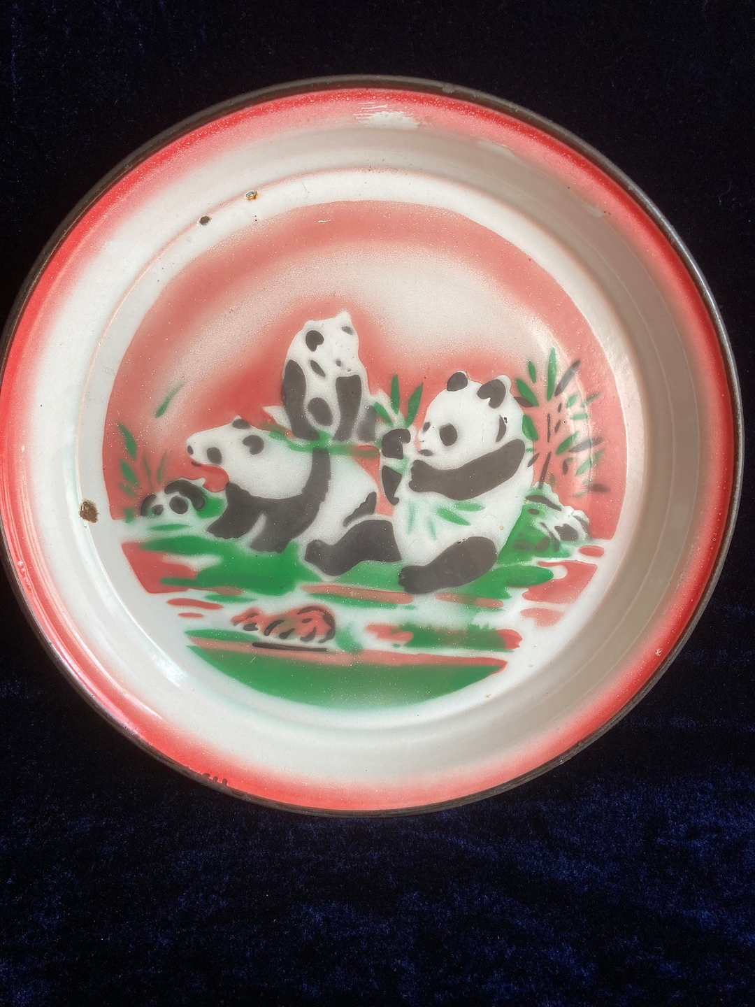 Vintage Large Enamel Panda Plate - Etsy