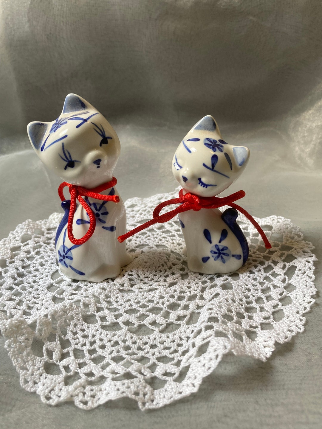 2 Cat Figurines Delft Blue - Etsy
