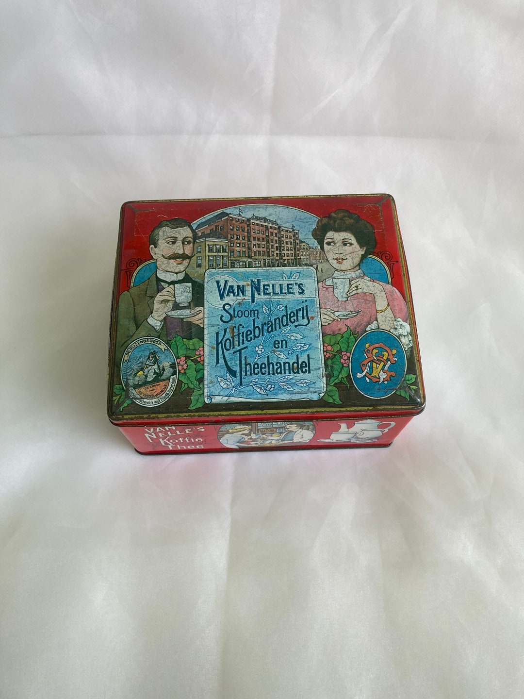 Vintage Van Nelle's Steam Coffee Roasting and Tea Trade Tin With Hinged ...